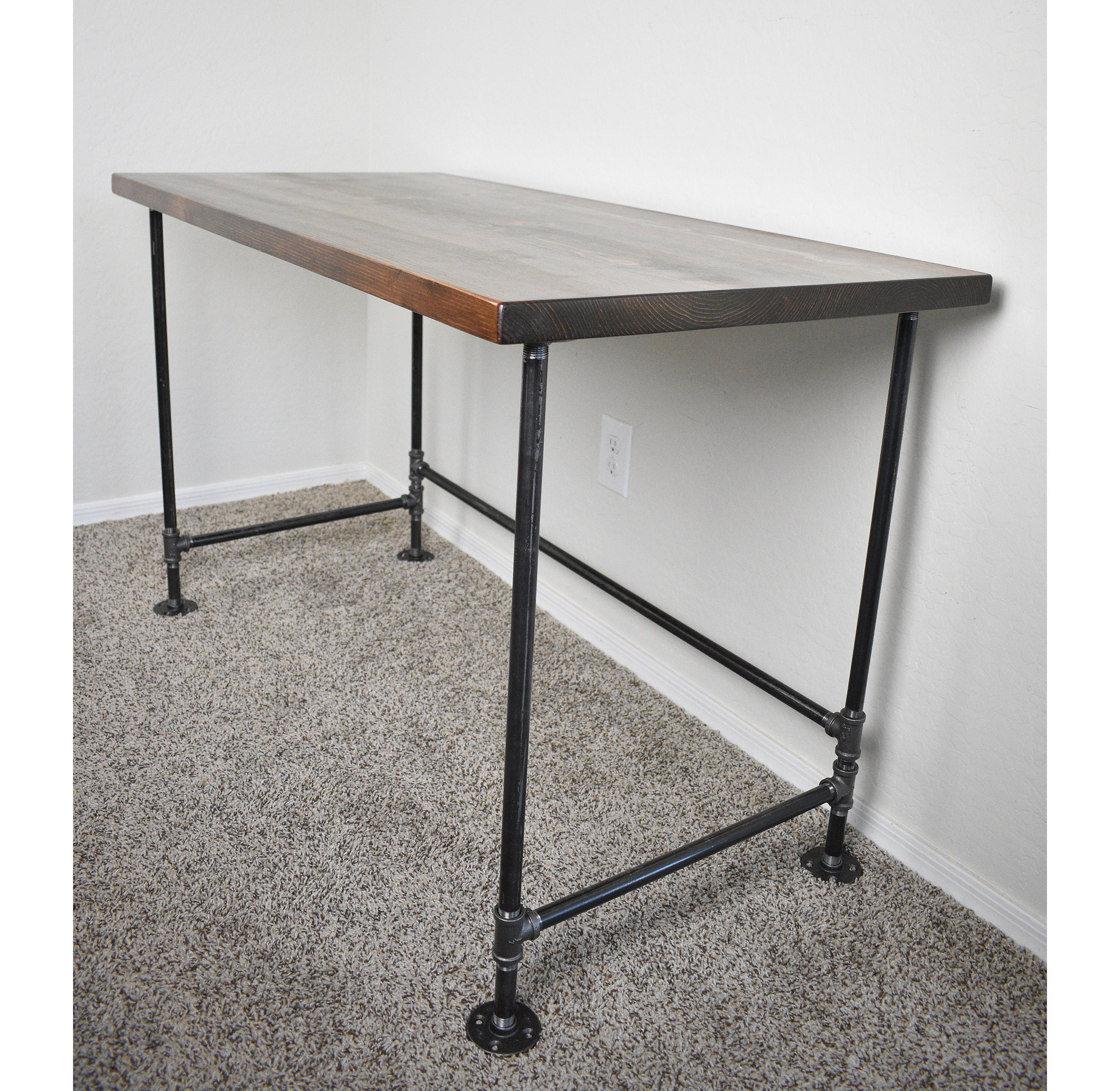 Industrial Desk With Metal Pipe Frame, Vintage Rustic Style Office Desk ...