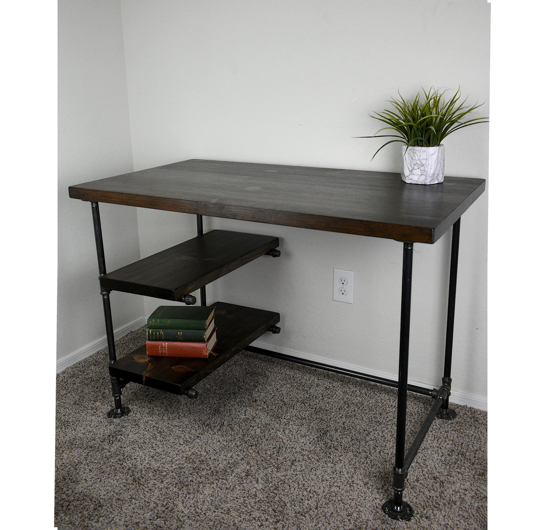 Industrial Desk With Pipe Frame and Shelves, Vintage Rustic Style ...