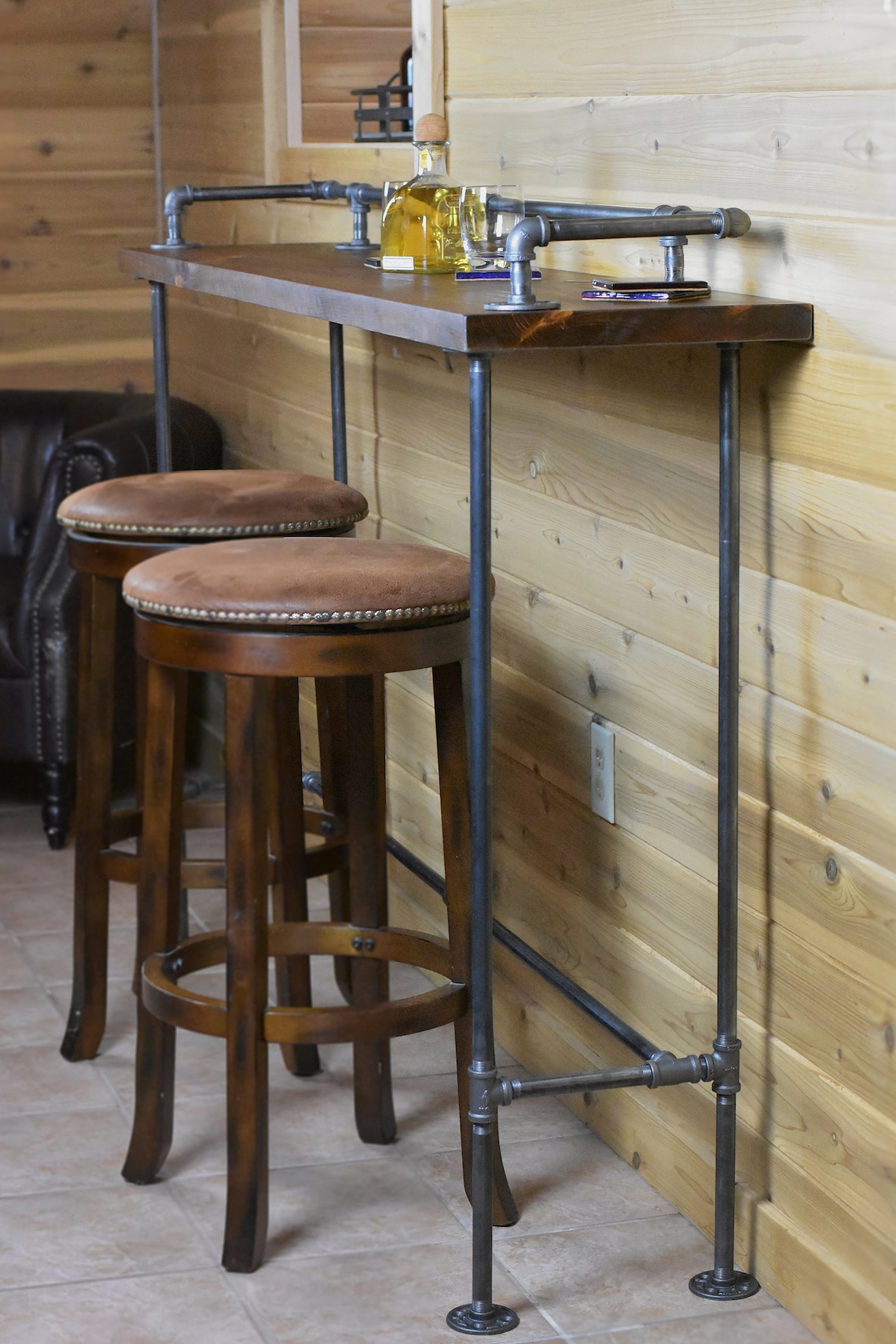 Industrial Vintage Style High Bar Table With Drink Rail Solid - Etsy