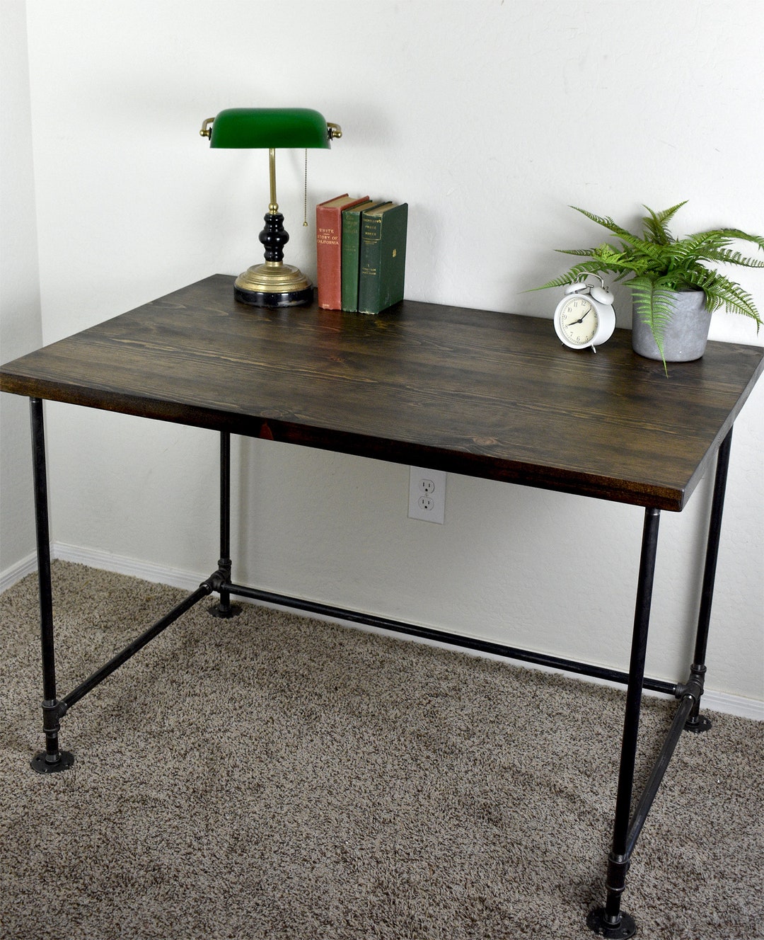 Industrial Desk With Metal Pipe Frame, Vintage Rustic Style Office Desk ...