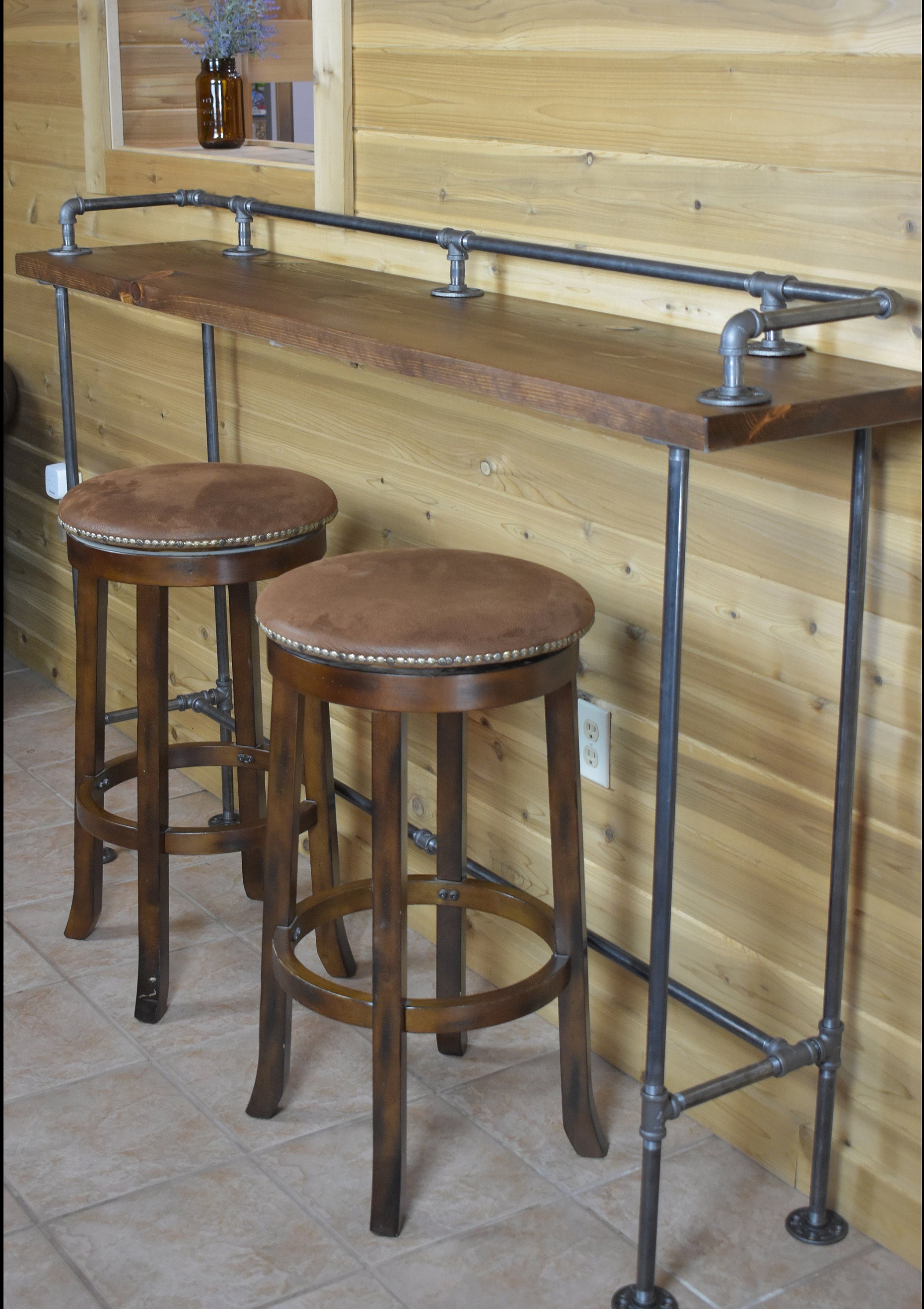 Industrial Vintage Style High Bar Table With Drink Rail Solid - Etsy