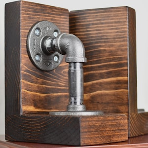 Industrial Rustic Bookends Set of 2, Heavy Wood Bookends With Metal ...