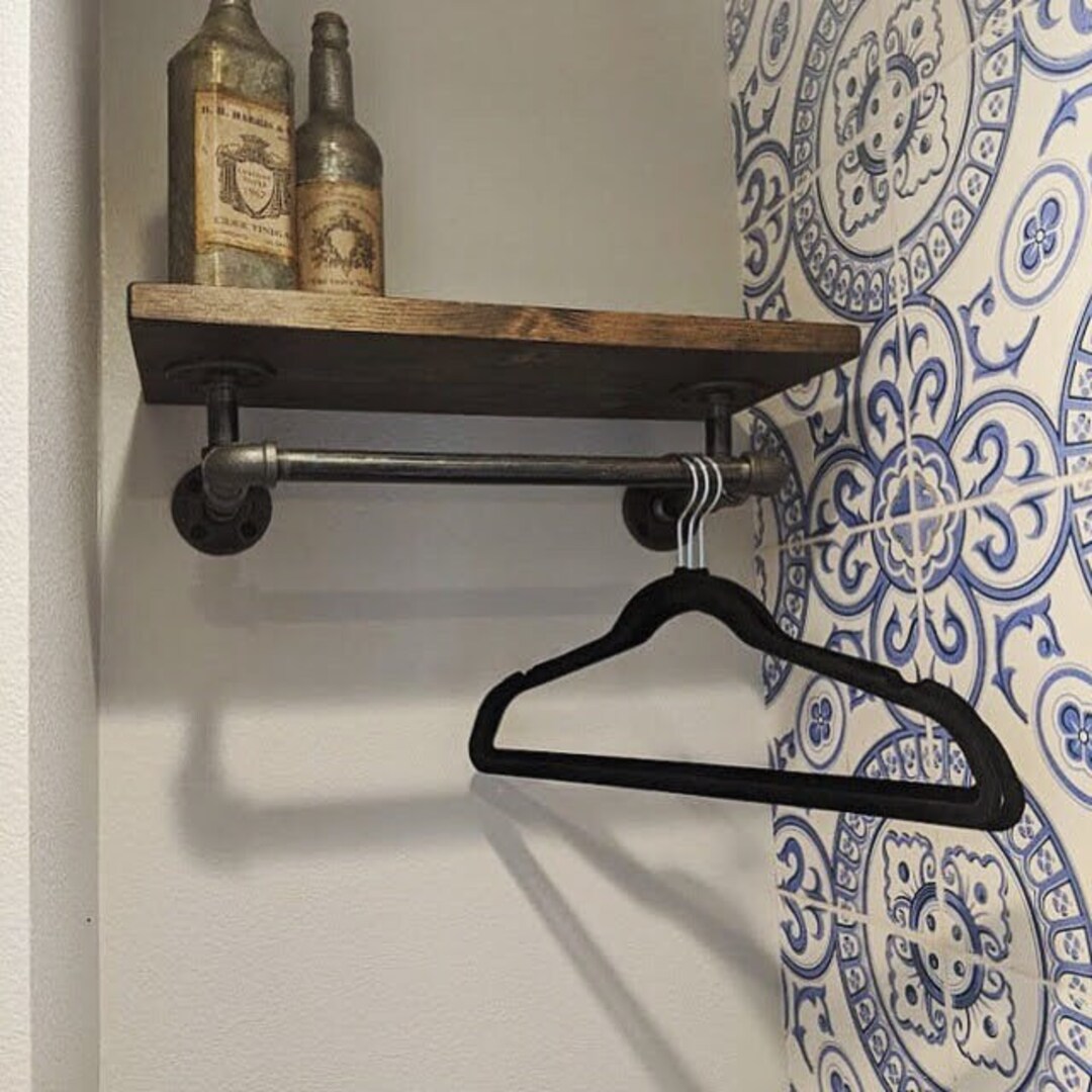 Clothes Rack With Shelf, Rustic Clothing Rack, Open Shelving, Pipe ...