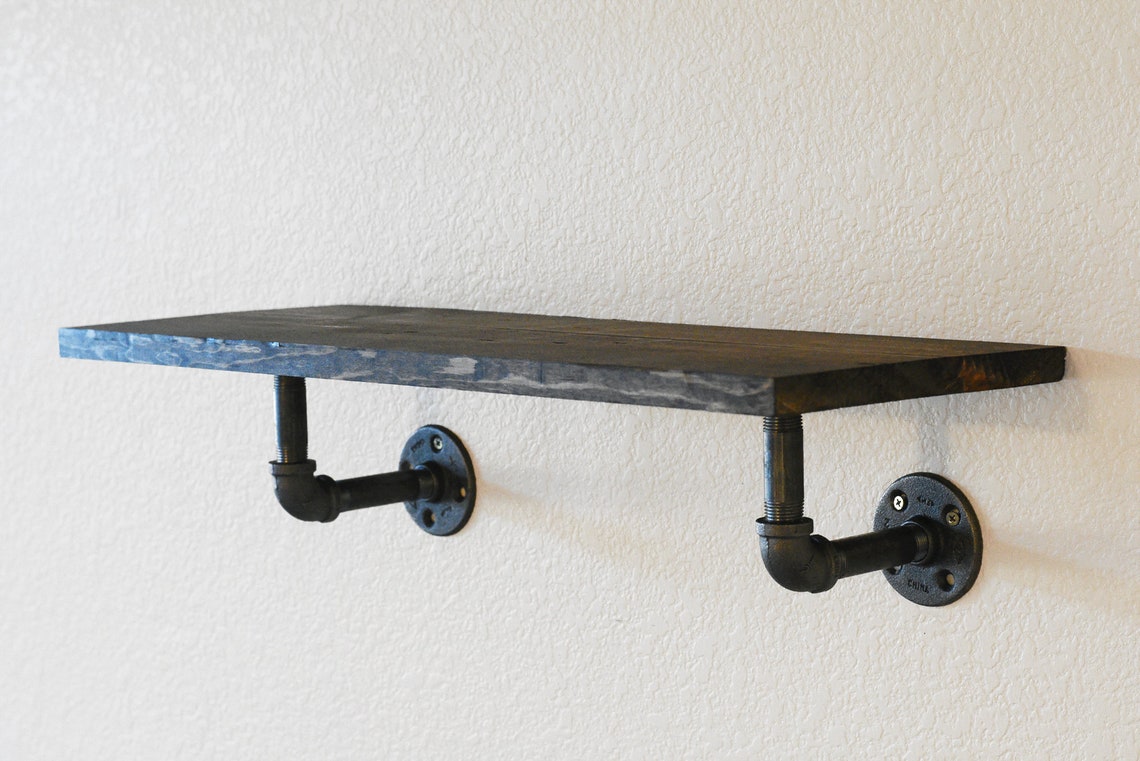 Industrial Iron Pipe Wall Shelf Wood Shelf With Black Iron - Etsy