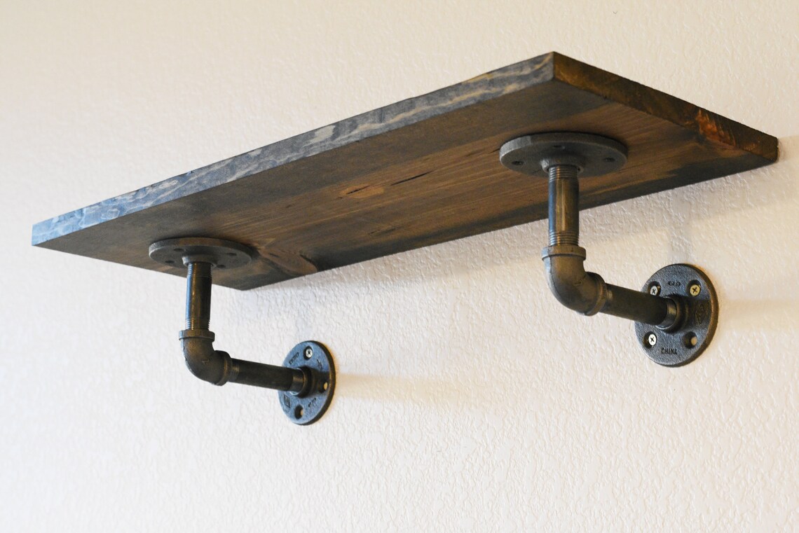 Industrial Iron Pipe Wall Shelf Wood Shelf With Black Iron - Etsy