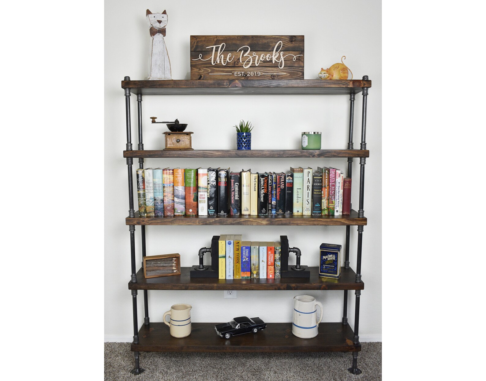 Industrial Style Bookcase, Rustic Modern Bookshelf, Book Shelf Living ...