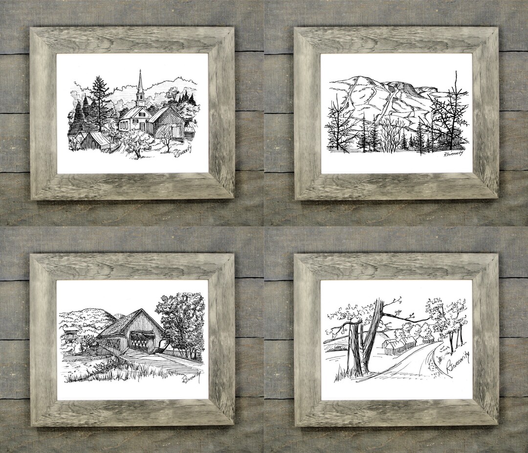 Vermont Wall Art Collection - Original Ink Drawings - Waits River ...
