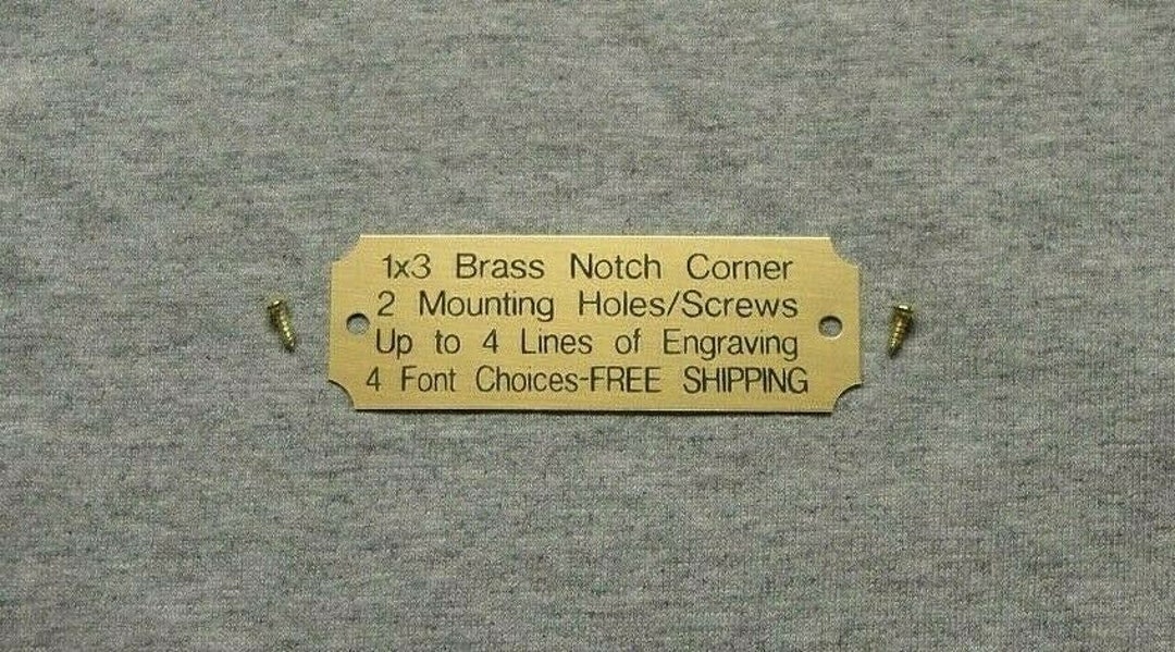 1x3 Custom Engraved Notch Corner Brass Plate W/2 Mounting Holes/screws ...