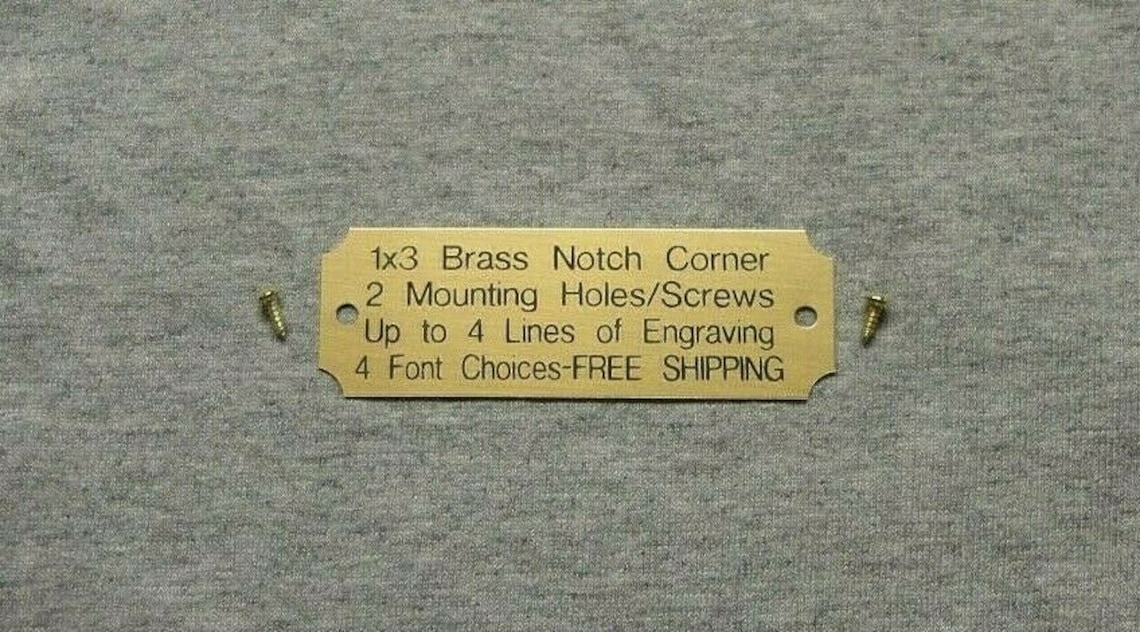 1x3 Custom Engraved Notch Corner Brass Plate W/2 Mounting - Etsy