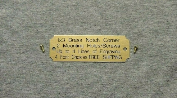 1x3 Custom Engraved Notch Corner Brass Plate W/2 Mounting - Etsy