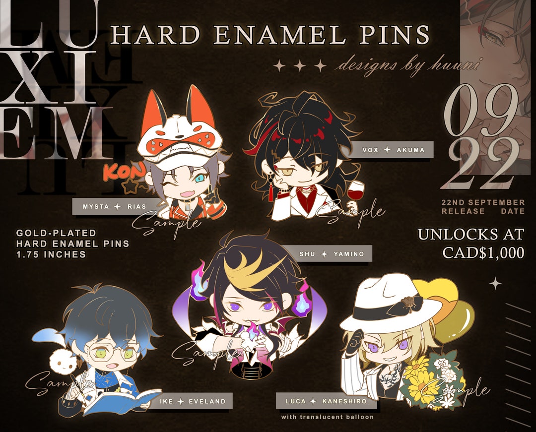 Vtuber Hard Enamel Pins - Luxiem Noctyx Luca Vox Ike Mysta Shu Sonny Fulgur Gura Calliope Uki ...