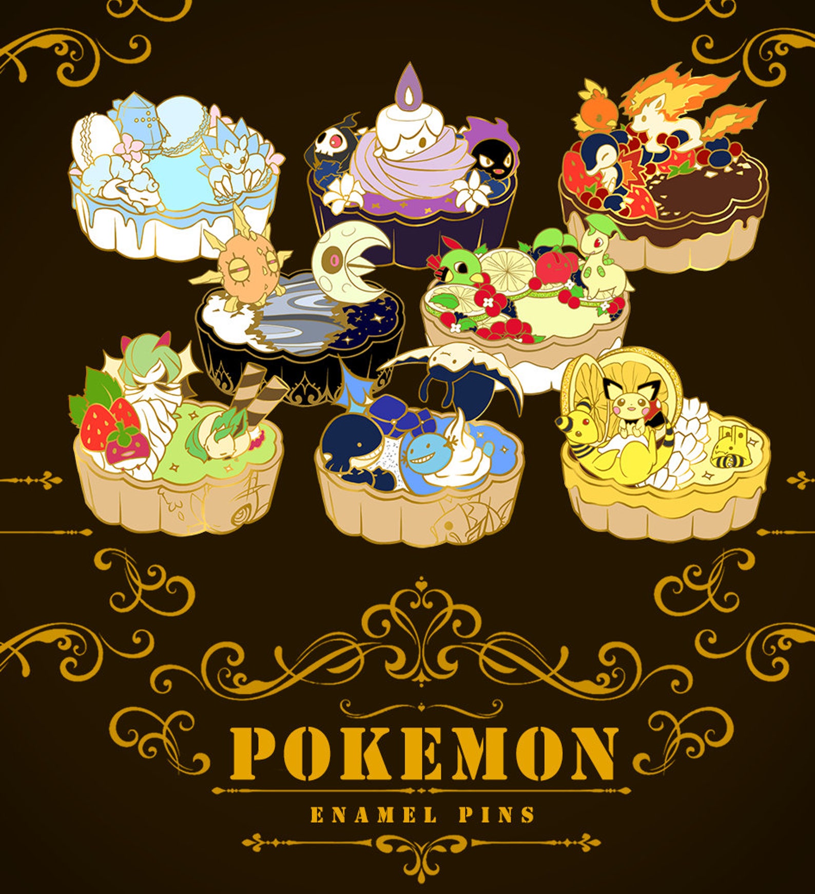 Pokemon Dessert Tart Enamel Pins Kirlia Leafeon Celebi - Etsy