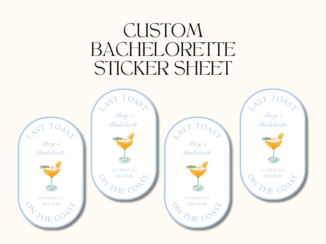 Custom Bachelorette Sticker Sheet Coastal Bachelorette Party Stickers ...