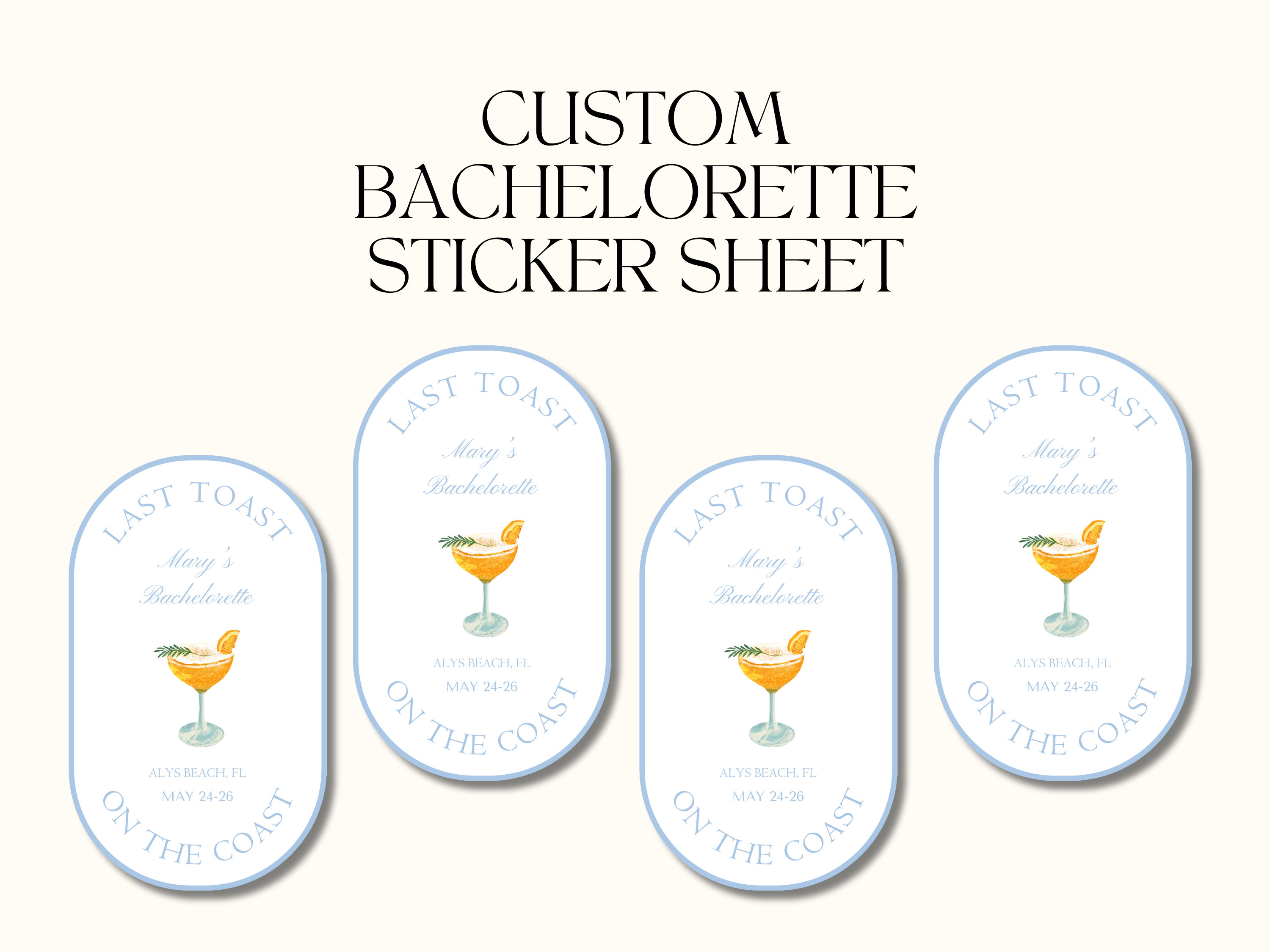 Custom Bachelorette Sticker Sheet Coastal Bachelorette Party Stickers ...