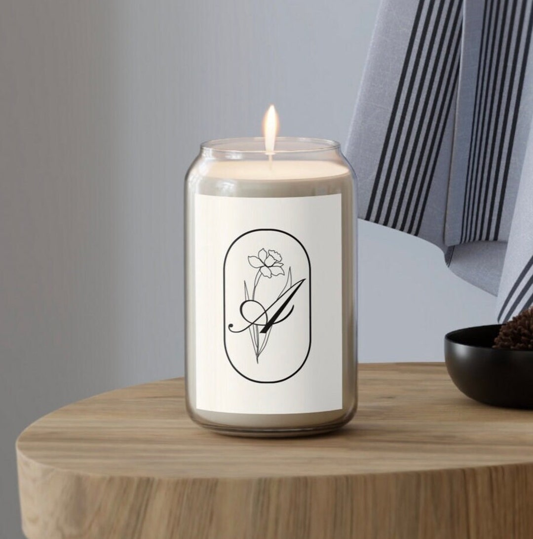 Personalized Birth Flower Scented Candle With Initial, Bridesmaid Gift ...