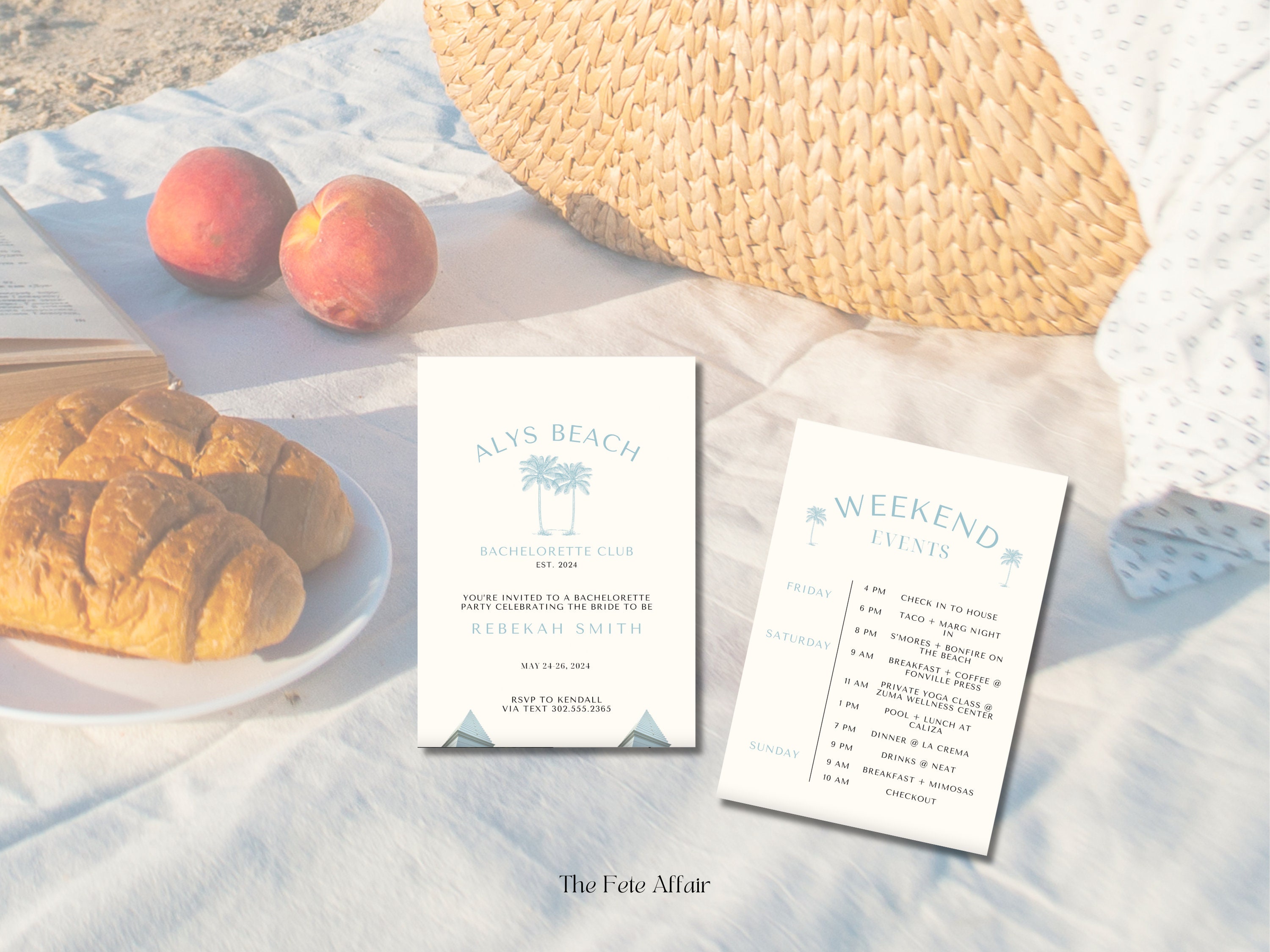 Coastal 30A Alys Beach Bachelorette Invitation and Itinerary Template ...