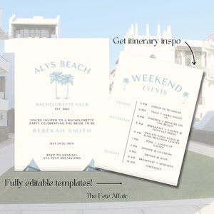 Coastal 30A Alys Beach Bachelorette Invitation and Itinerary Template ...