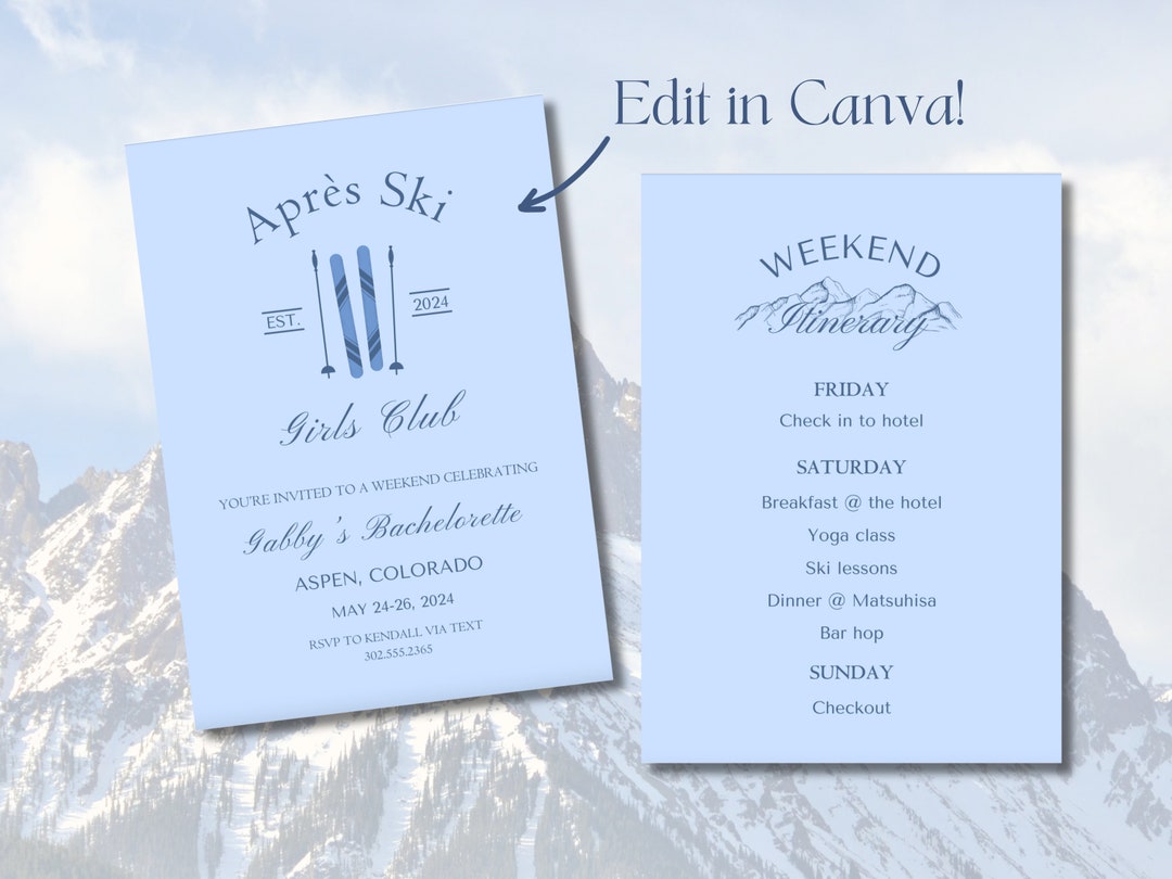 Après Ski Bachelorette Invitation, Aspen Ski Trip Itinerary (editable ...