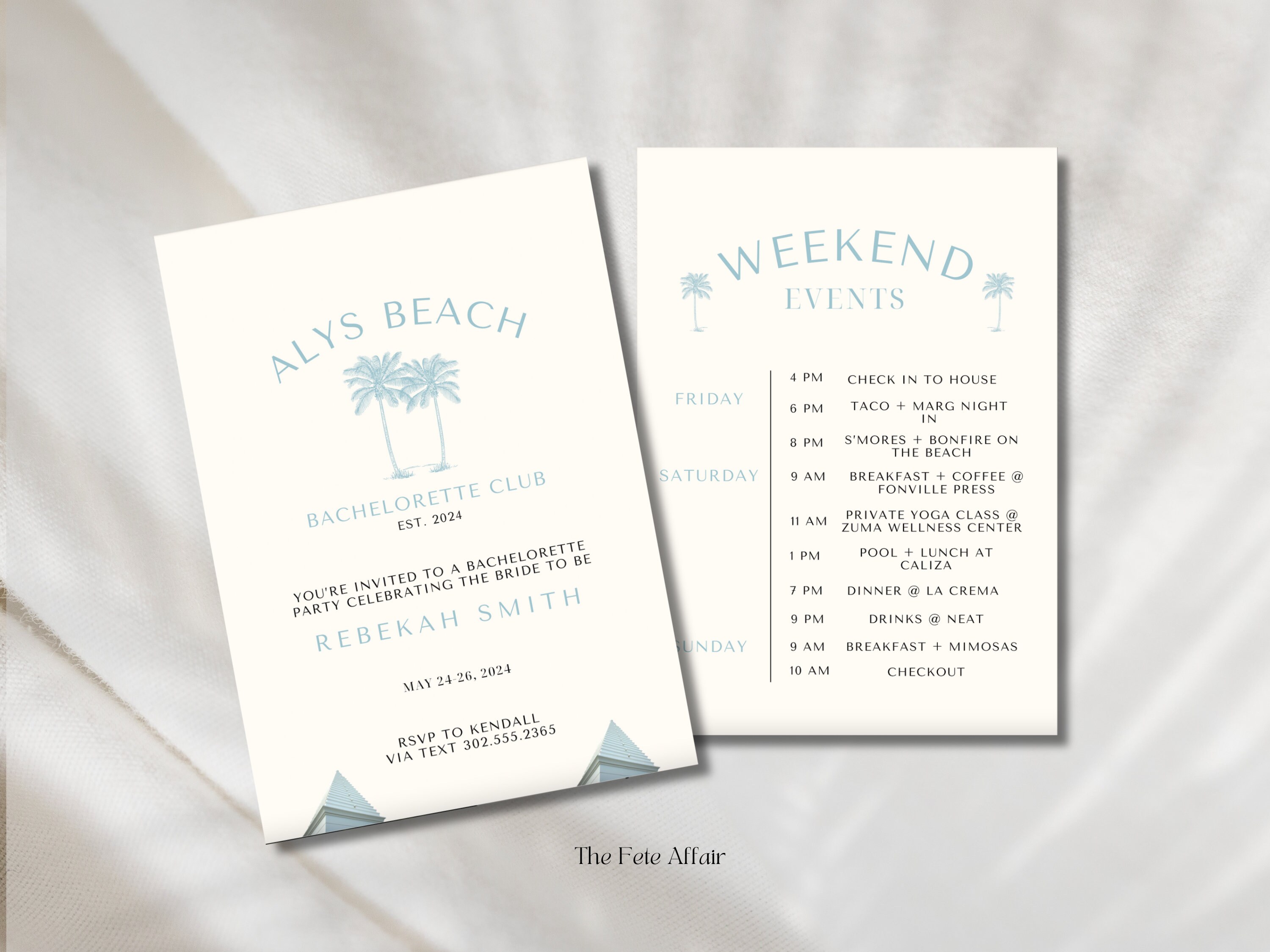 Coastal 30A Alys Beach Bachelorette Invitation and Itinerary Template ...