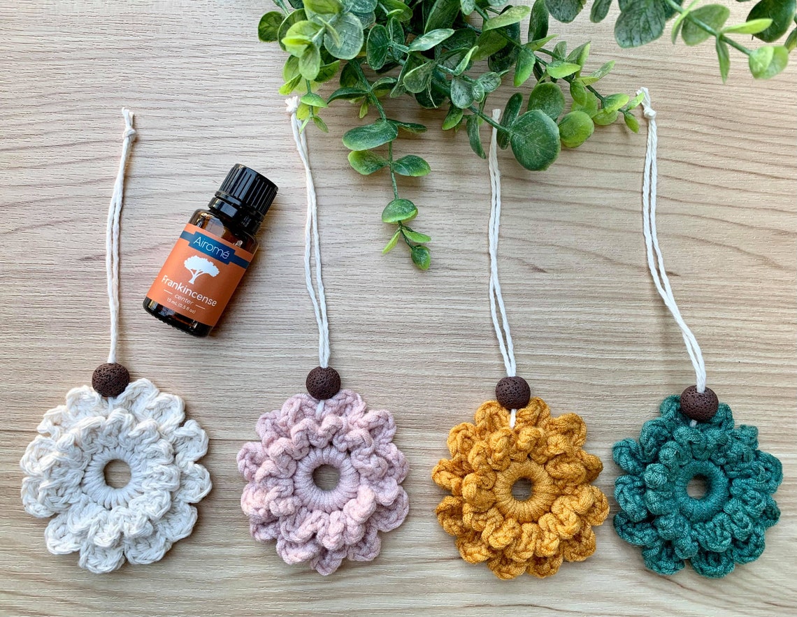 Essential Oil Diffuser Car Charm. Crochet Macrame Rearview Mirror Air ...