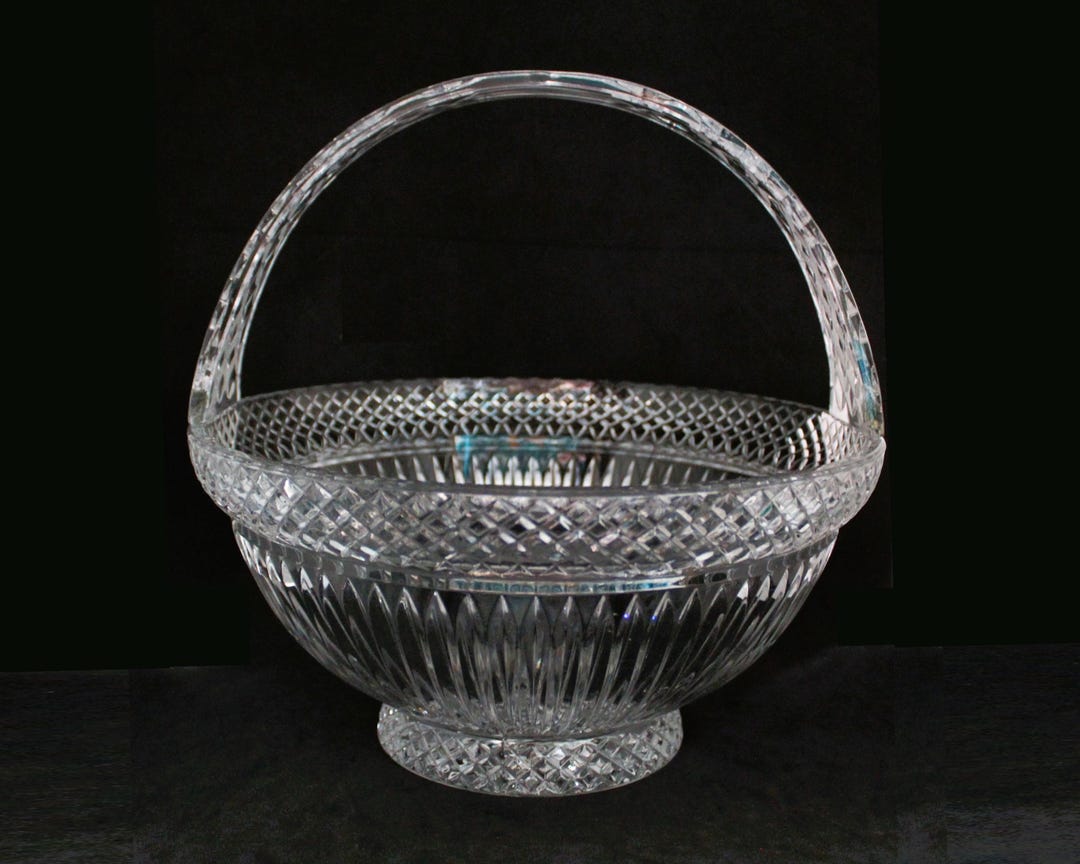 Large Slovakian Cut Crystal Bowl With Handle - Etsy