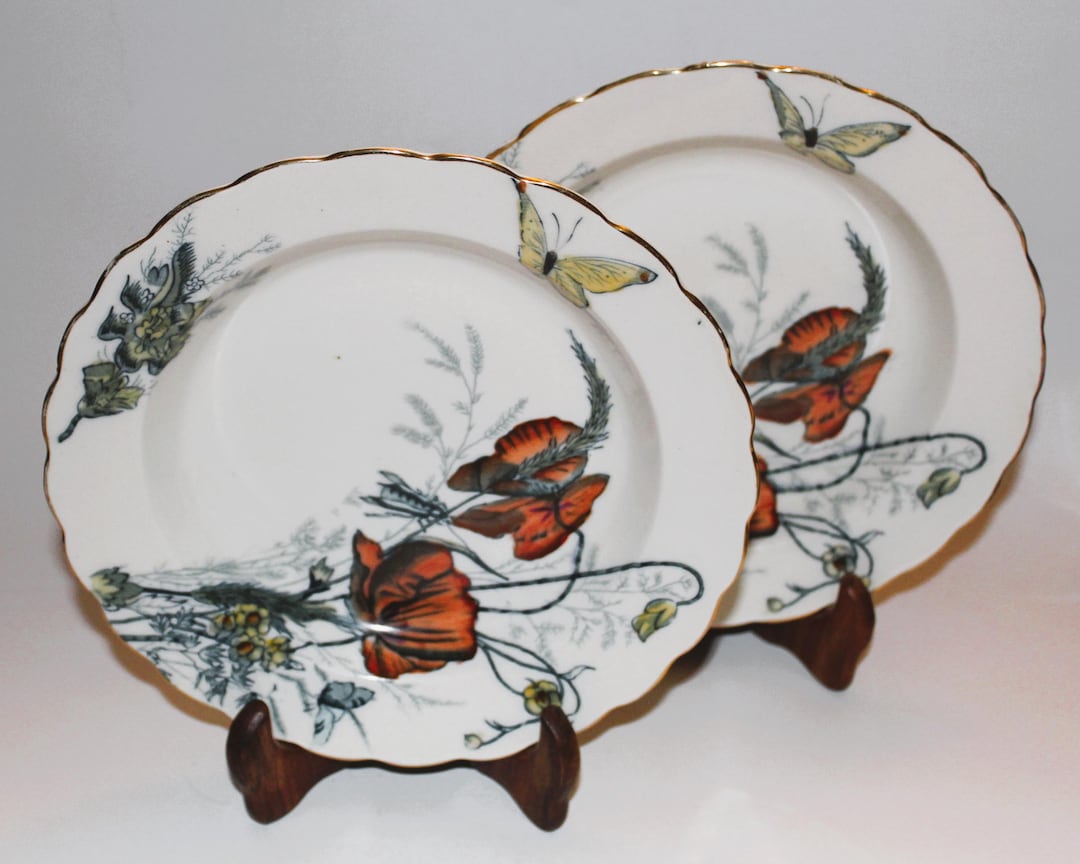 Antique F Winkle Poppy Bowls: Staffordshire Pottery With Butterflies ...