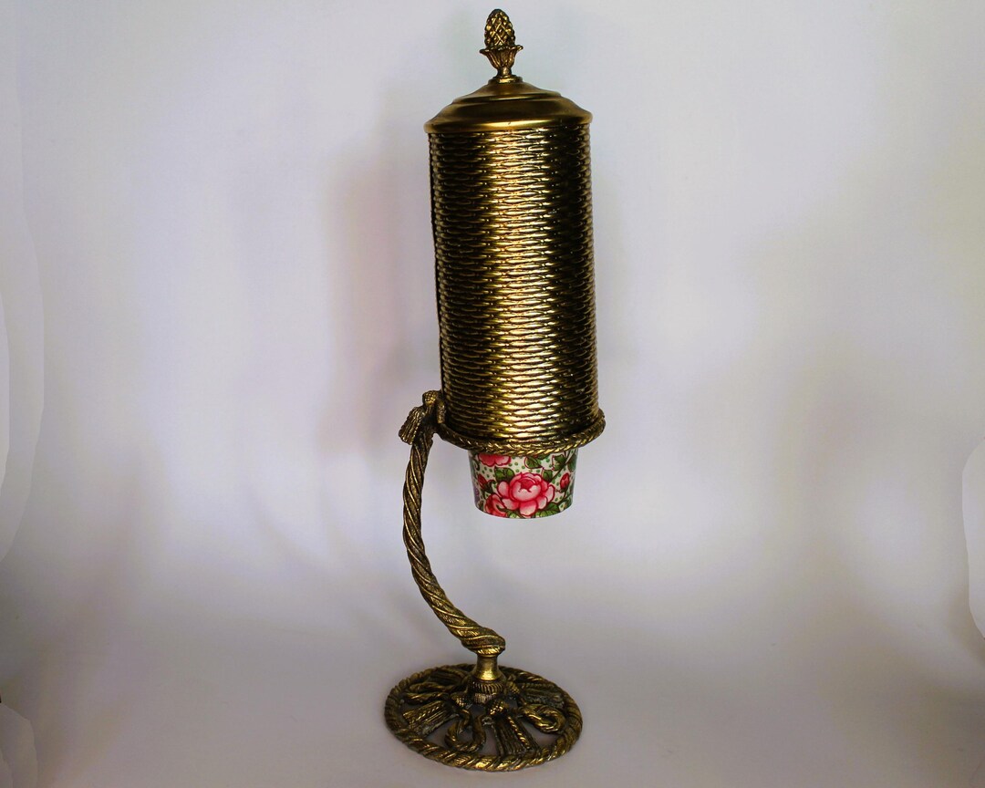 Vintage Gold Tone Tubular Basket Weave Dixie Cup Holder With Rope ...