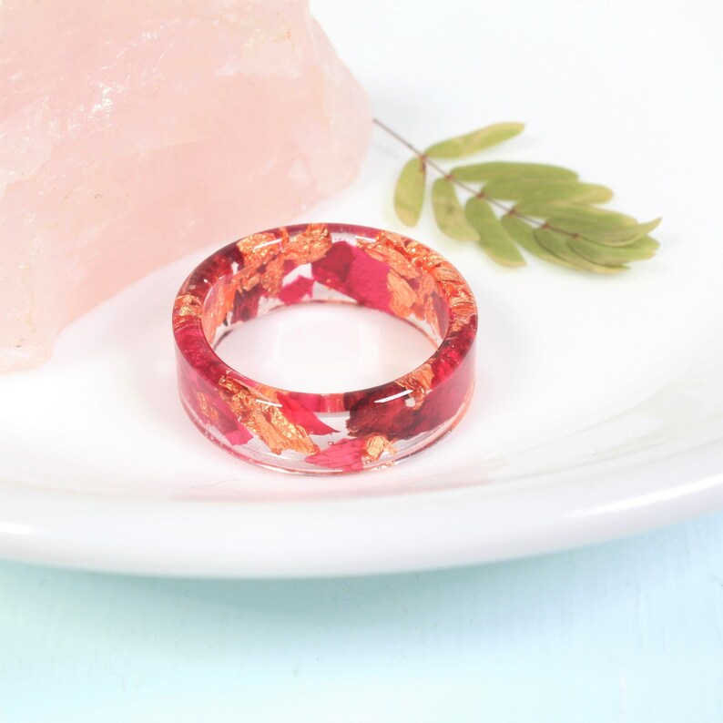 Real Pressed Flower Ring Rose Petal and Copper Rose Gold Leaf | Etsy