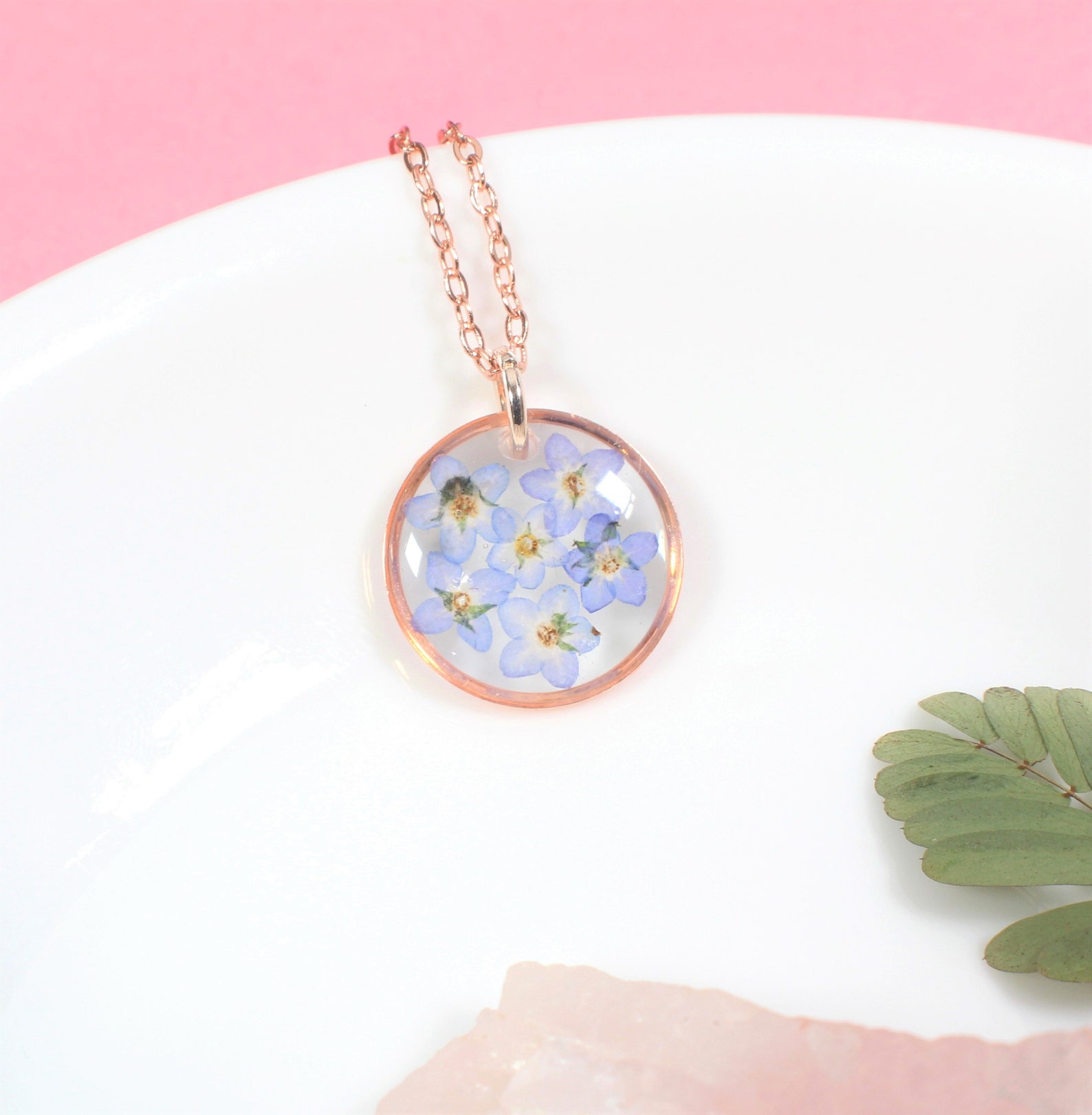 Small Forget Me Not Necklace, Pressed Flower Jewelry, Real Dried ...