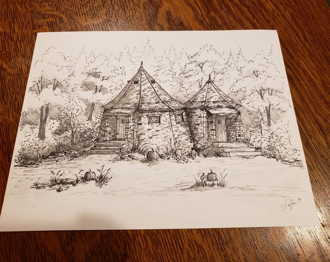 Hagrid's Hut Inspired Ink Architectural Drawing Print - Etsy
