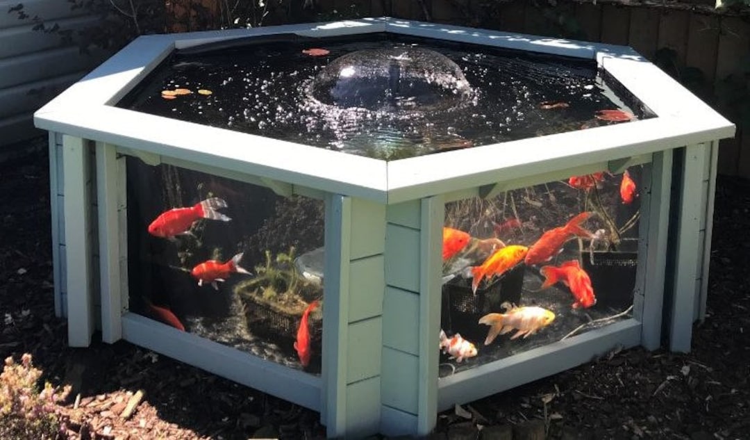 Lily Clear View Garden Aquarium Raised Hexagon Fish Pond With Windows ...