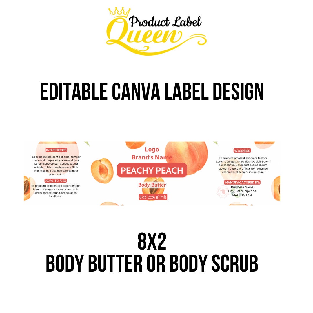 Peach Body Butter/scrub 8x2 | Editable Canva Label Template - Etsy