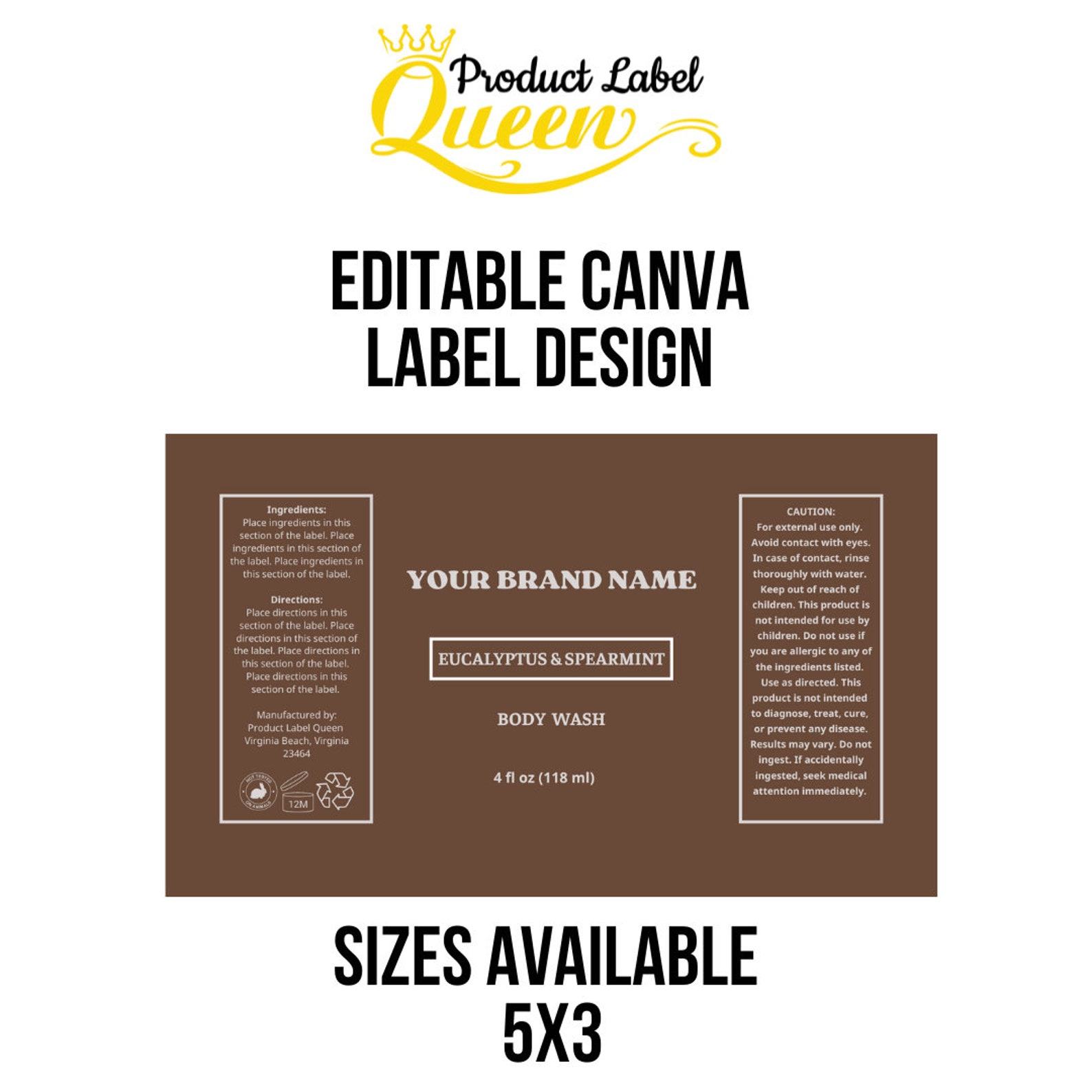 Editable Canva Label Template| Body Wash 5x3 - Etsy Canada
