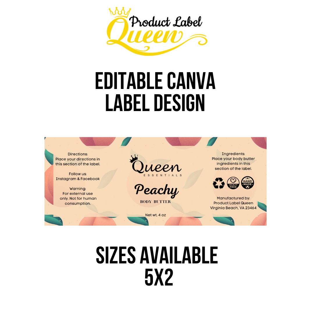 Peach Body Butter 5x2 | Editable Canva Label Template - Etsy