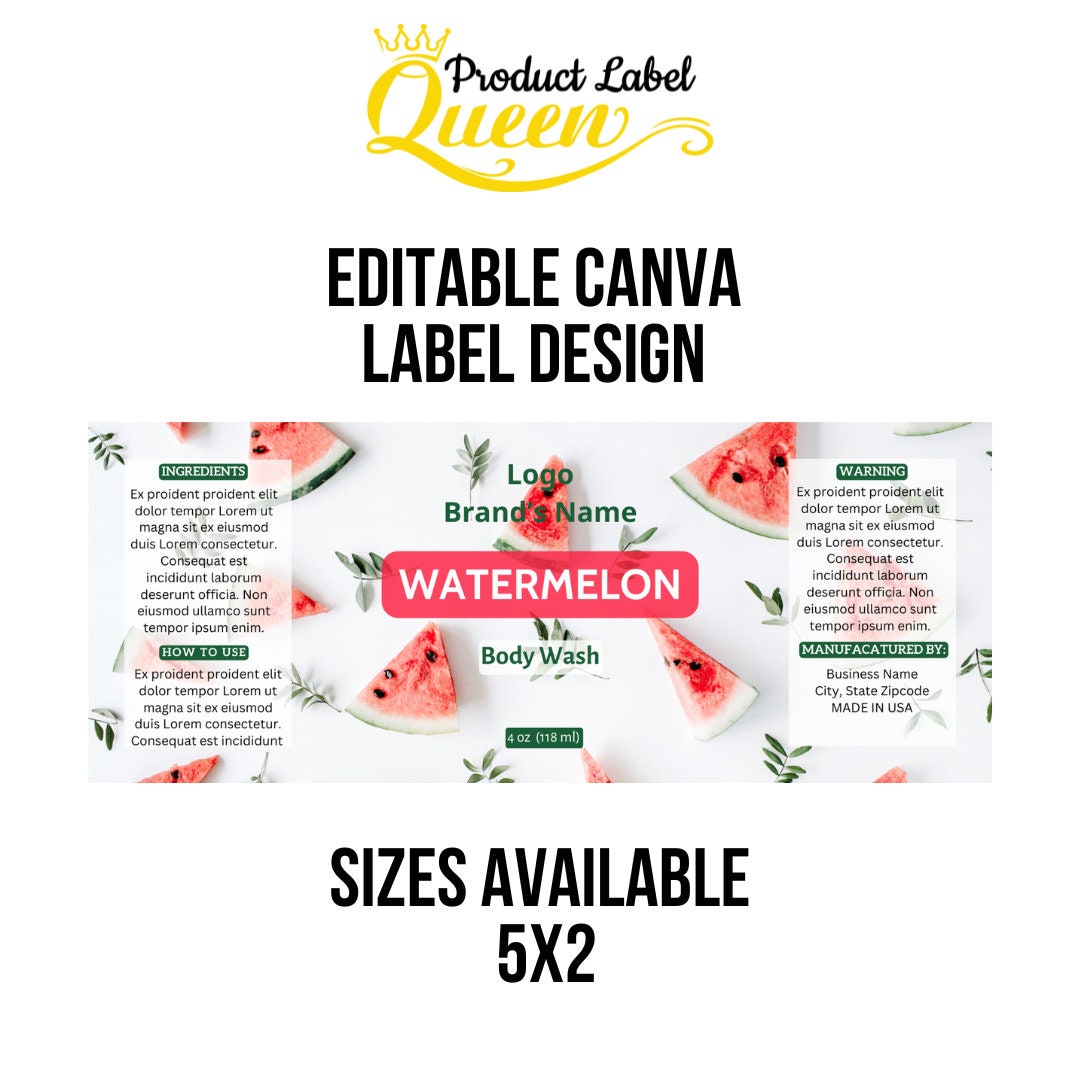 Watermelon Body Wash 5x2 | Editable Canva Label Template - Etsy