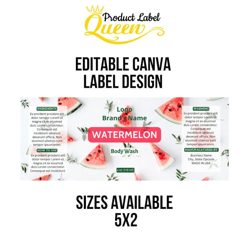 Watermelon Body Wash 5x2 | Editable Canva Label Template - Etsy