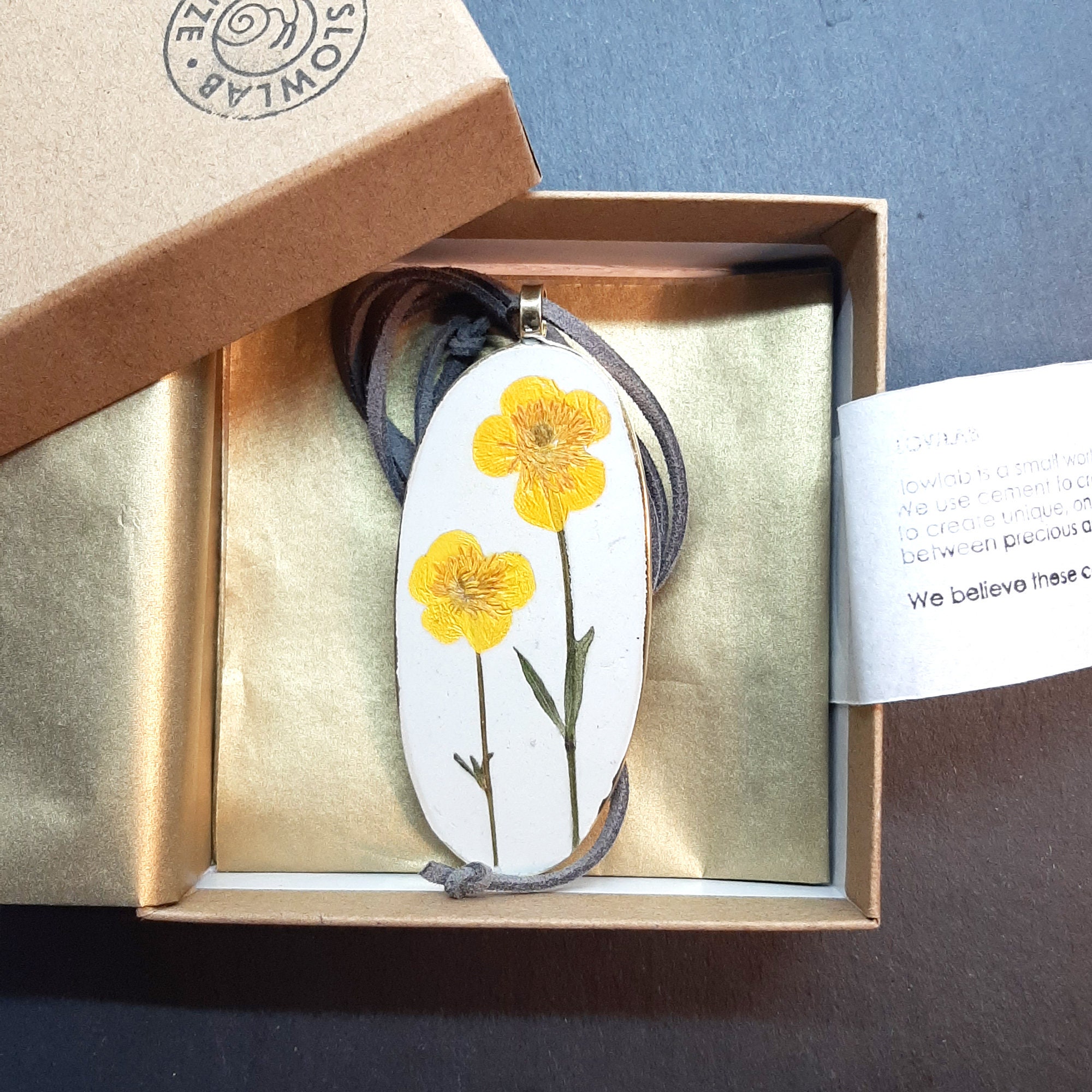 Double Yellow Buttercup Flower Oval Pendant Necklace With - Etsy