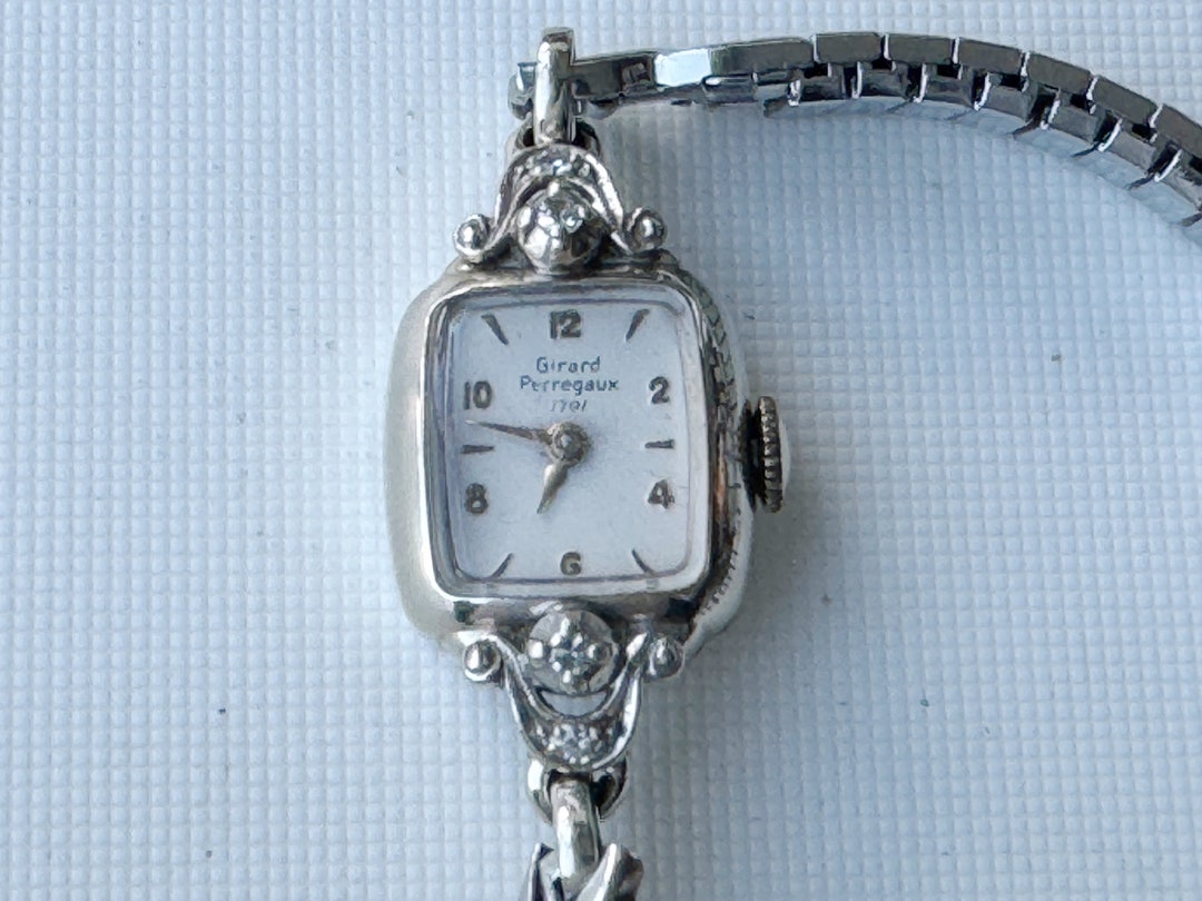 Vintage Girard-perregaux 14k White Gold and Diamond Ladies Mechanical ...