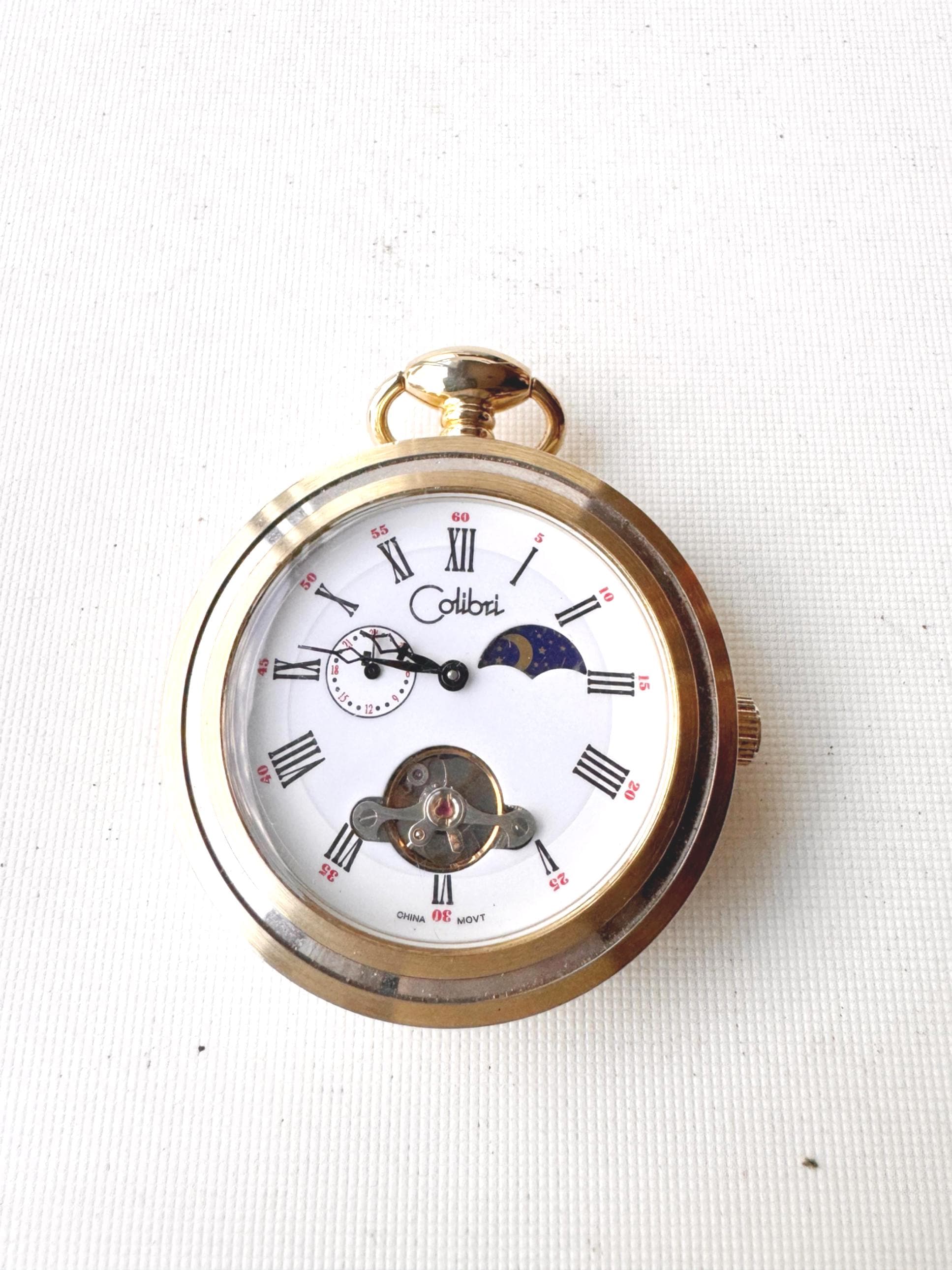 Vintage Colibri Moon Phase Mechanical Pocket Watch 47mm Case, Running ...