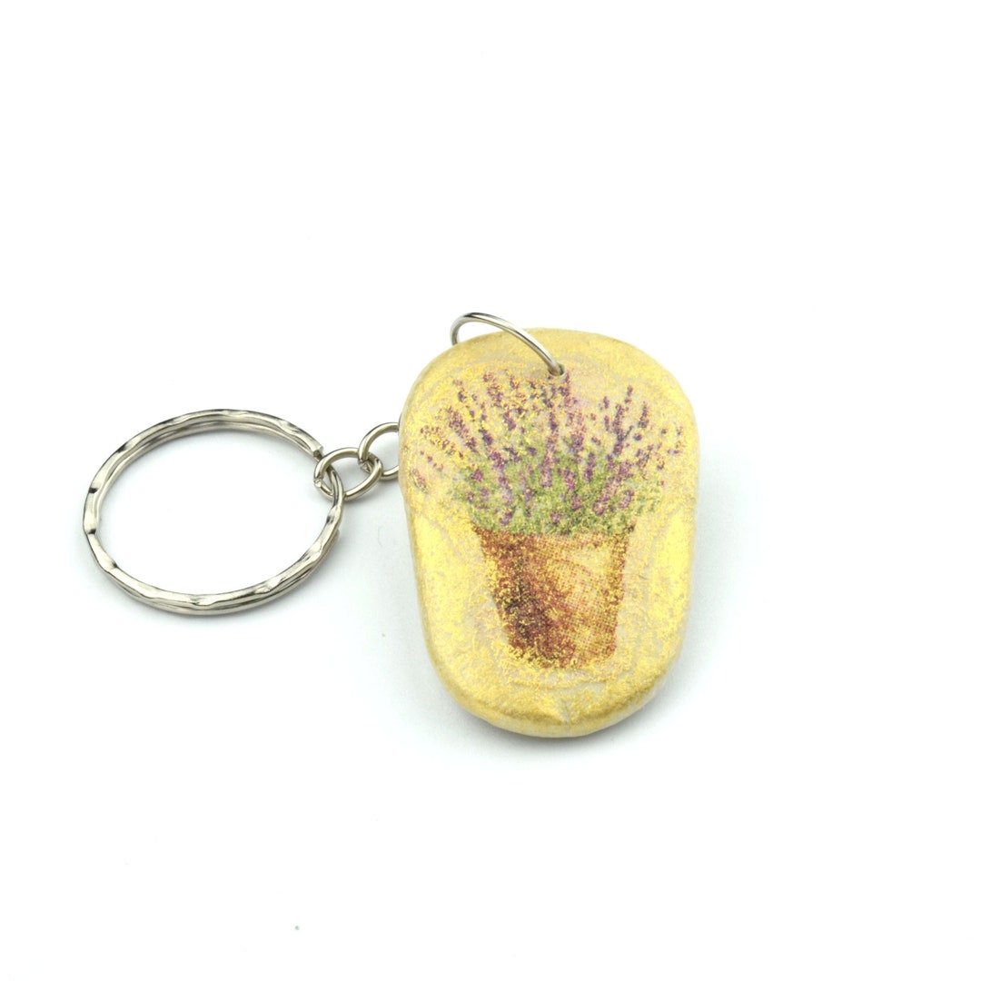 Natural Stone Keychain Handmade Keychain Decoupage Key - Etsy