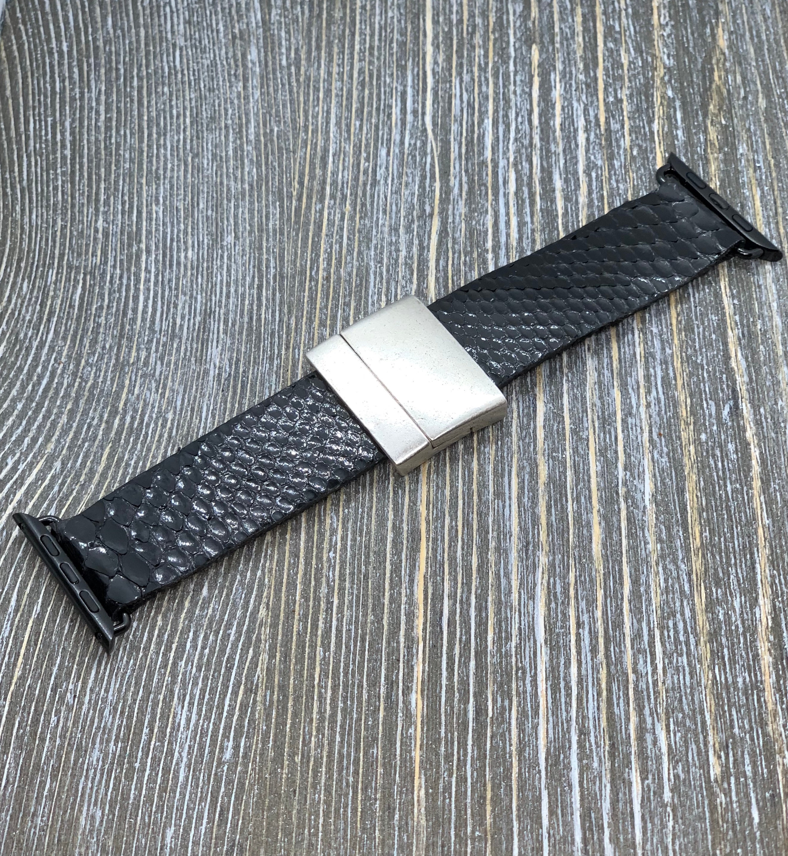 Black Python Leather Band for Apple Watch Size for 42 or 44 - Etsy