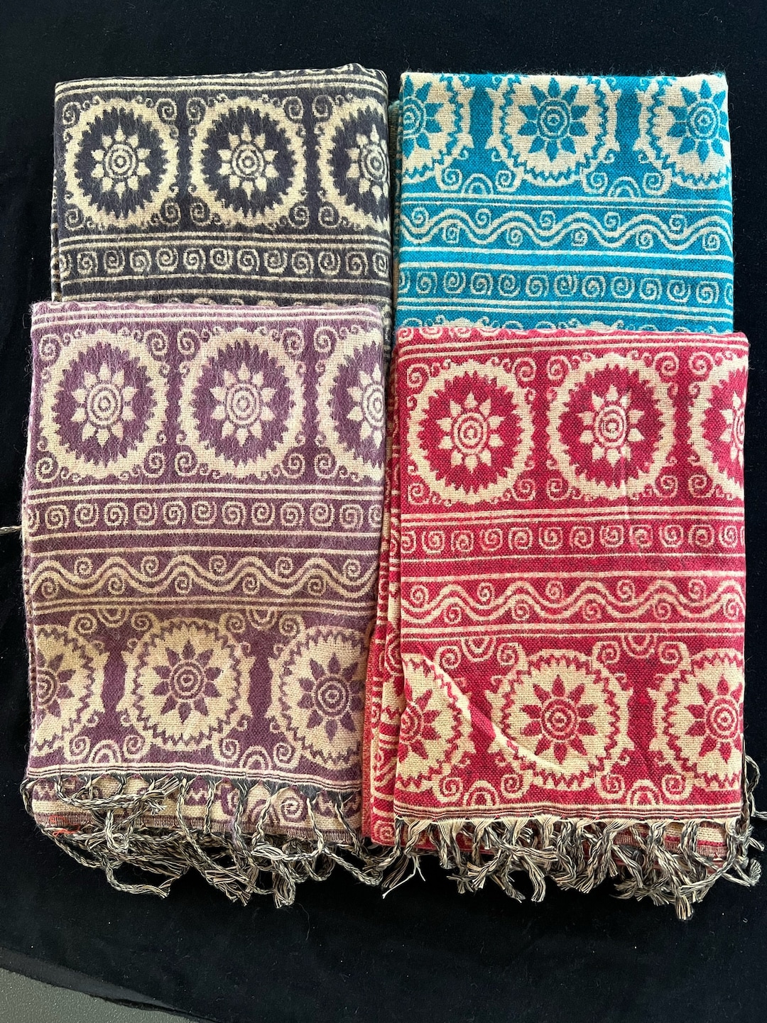 Nepalese Geometric Design Wool Shawl | 35" X 80" | Various Colors ...