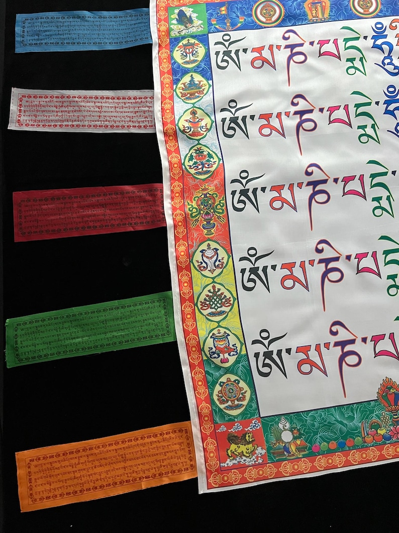 Huge Om Mani Padme Hung Hri Prayer Flag Banner |tibetan Prayer Flags ...