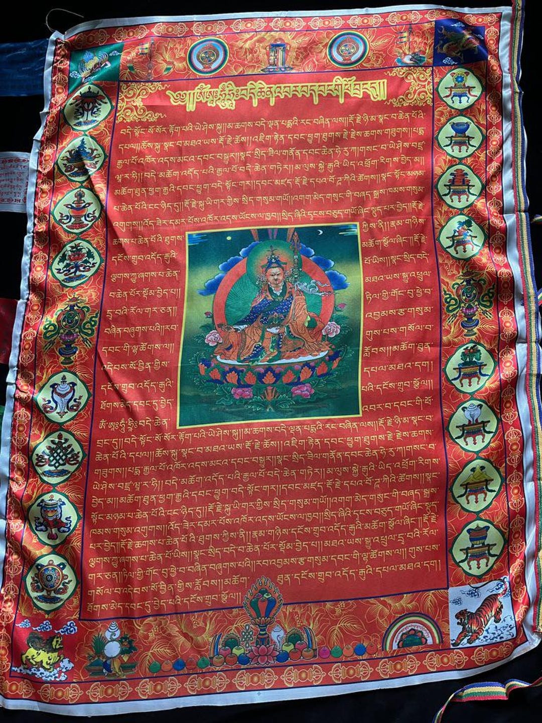 Huge Guru Rinpoche Red Border Prayer Flag Banner | 27in X 36in | 1 ...