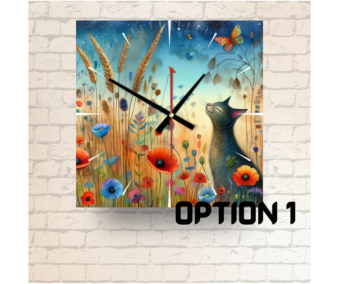 Happy Cat Meadow Glass Wall Clock: Colorful Feline Art - Etsy