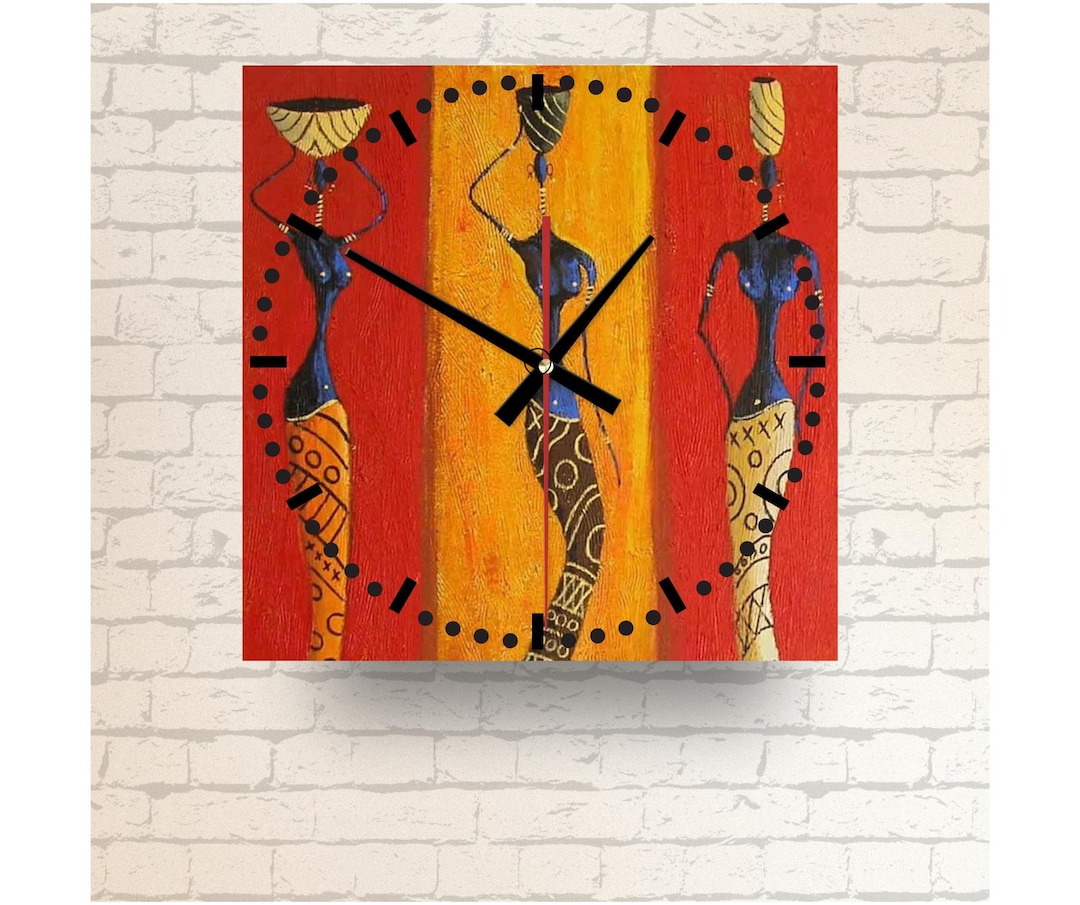 African Glass Wall Clock – Afrocentric Art Decor, Square Gloss Finish ...