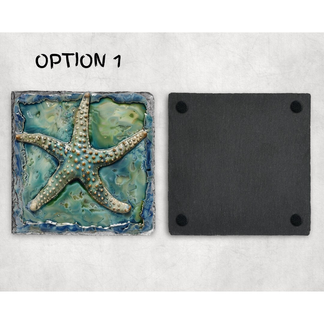Starfish Vintage Tile Slate Coaster | 3d Effect Tile Gift | Home and ...