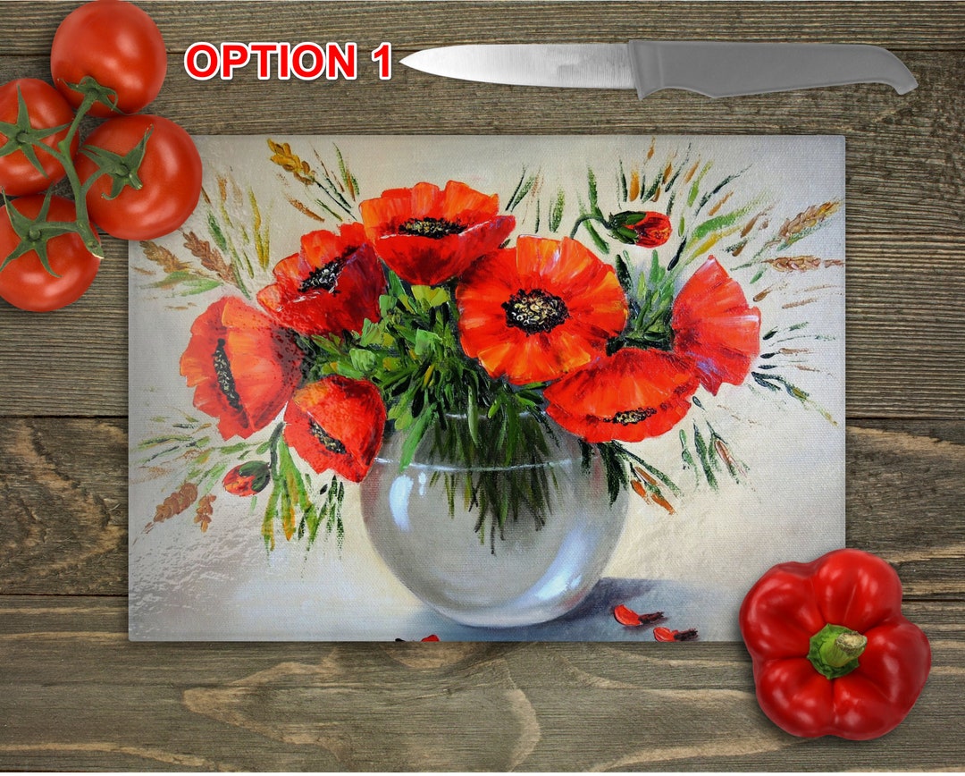 Poppy Tempered Glass Chopping Board: Floral Worktop Saver - Etsy