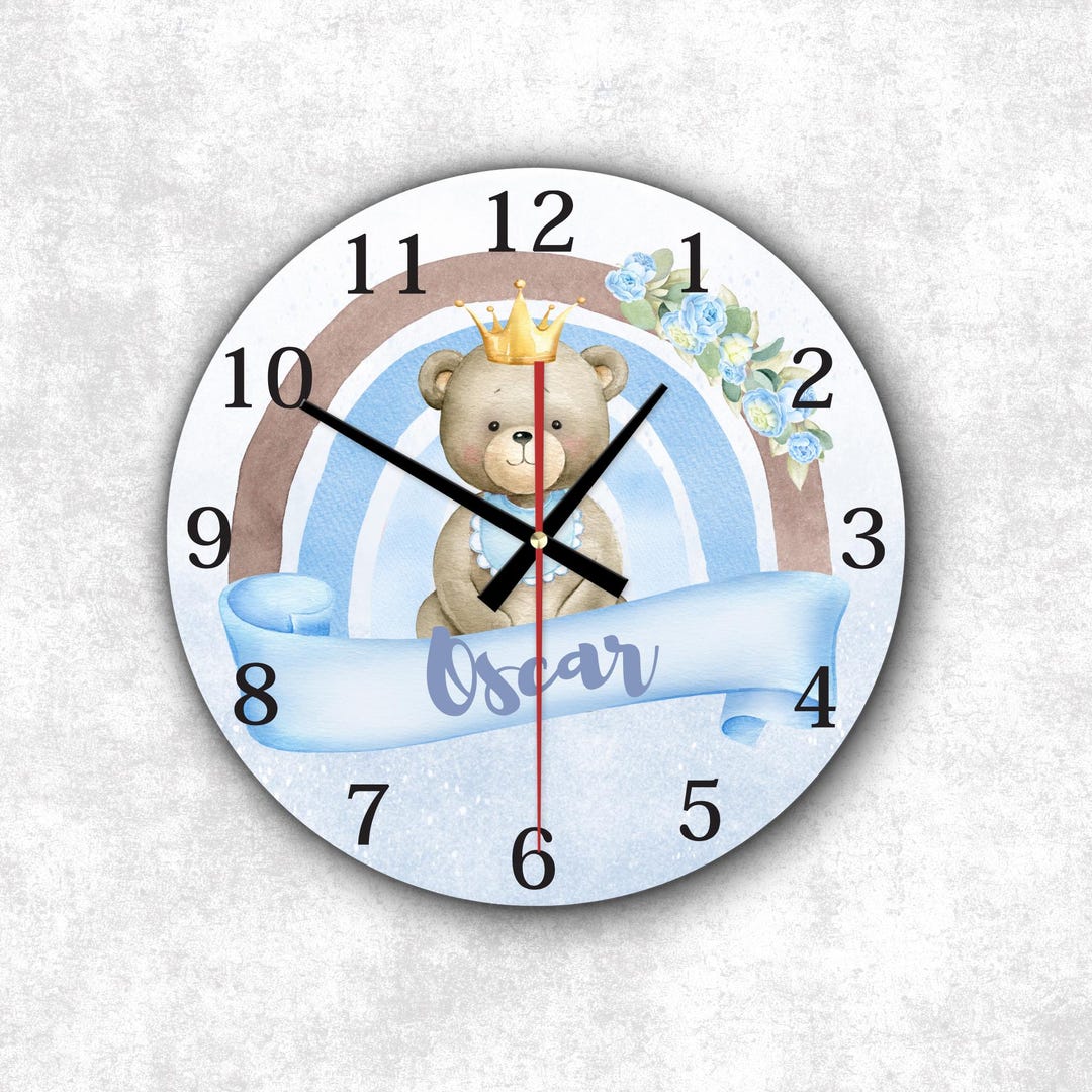 Personalised Baby Wall Clock With Name – Teddy Bear Nursery Clock for ...