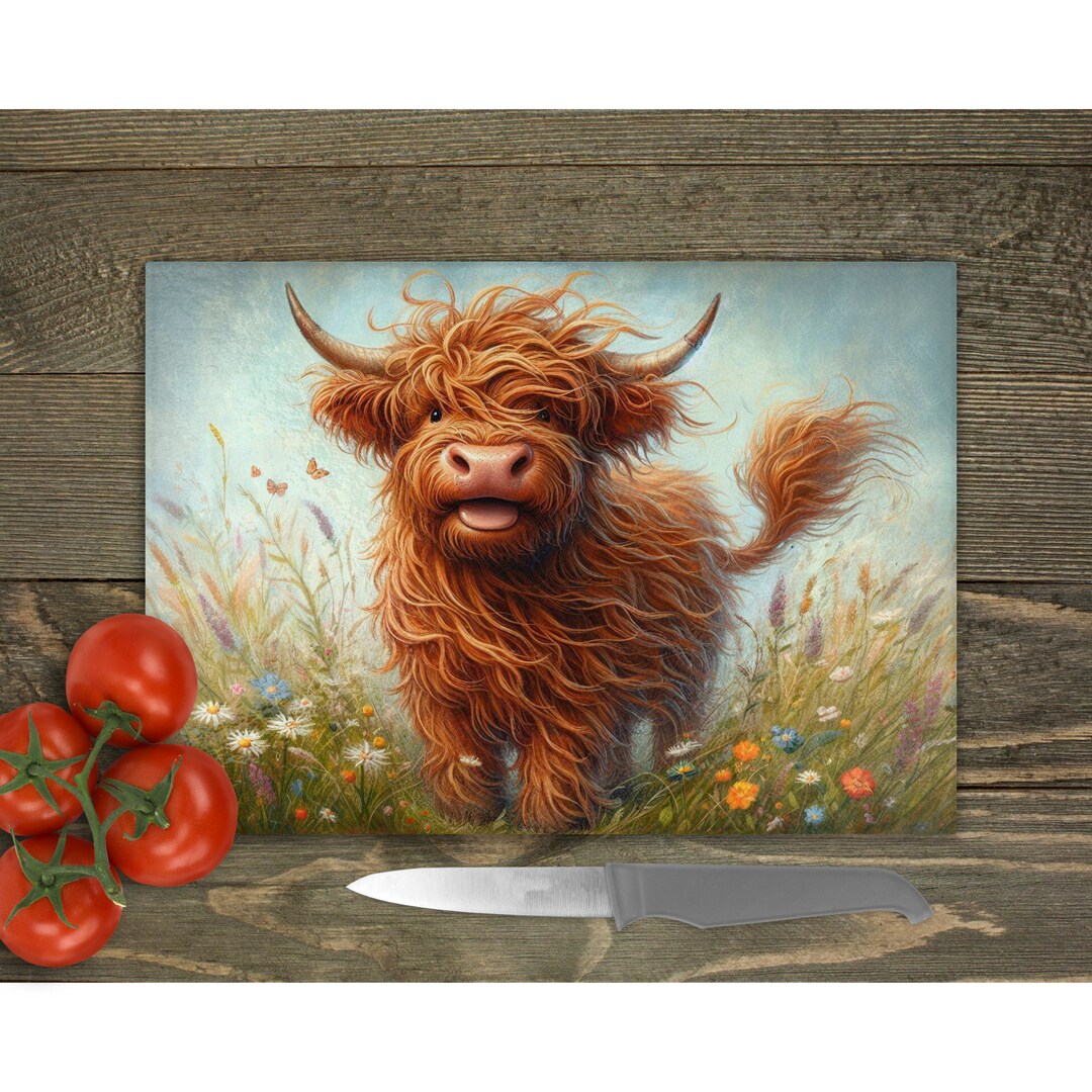 Highland Cow Glass Cutting Board - Glass Countertop Saver - Cheese ...